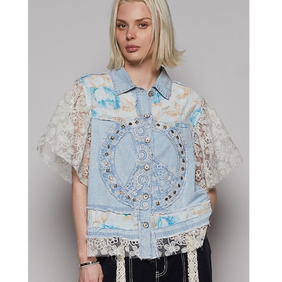 POL | Jackets & Coats | The River Peace Sign Lace Short Sleeve Jacket ...